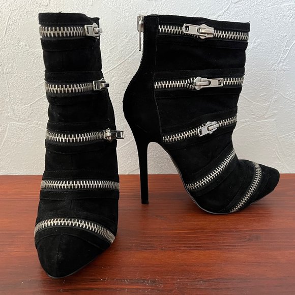 Aldo | Shoes | Aldo Cousey Zipper Black Suede High Heeled Boots Size 37 ...